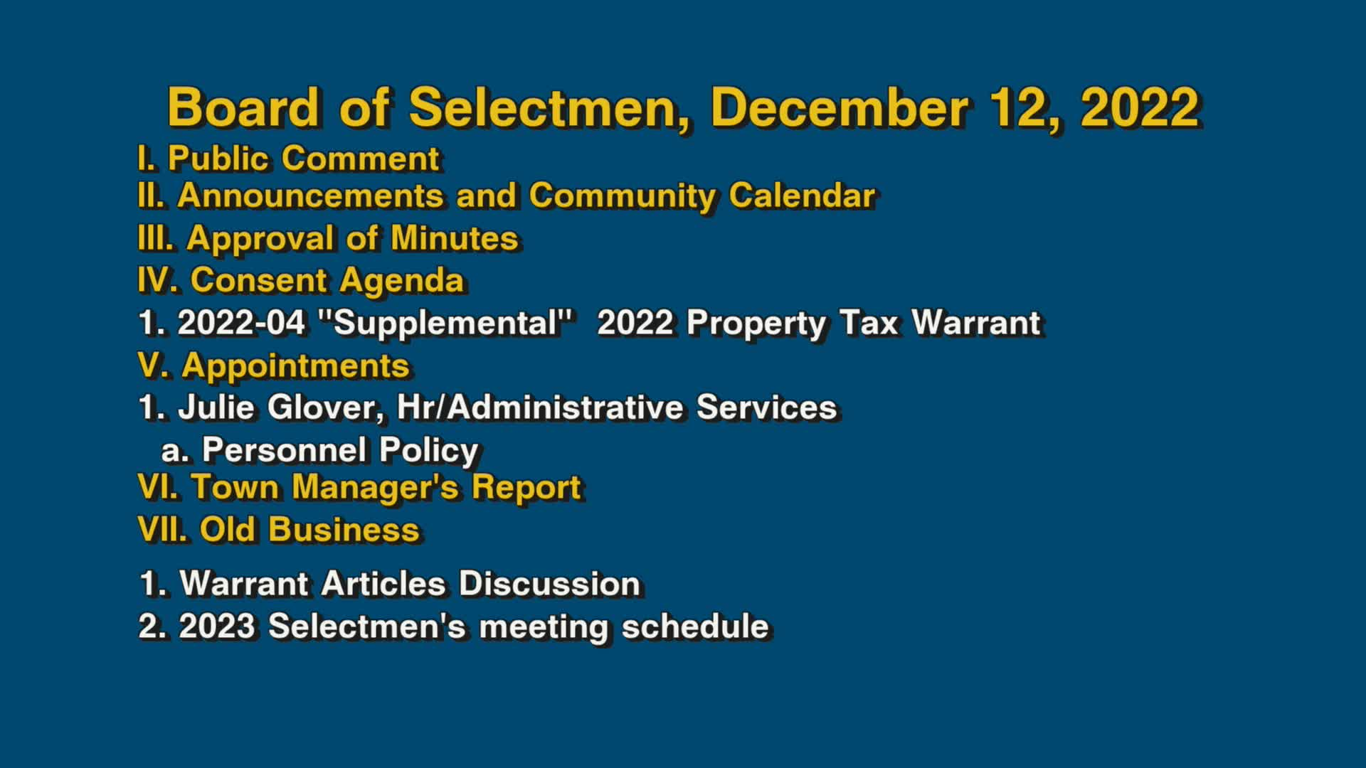Board of Selectmen, December 12, 2022