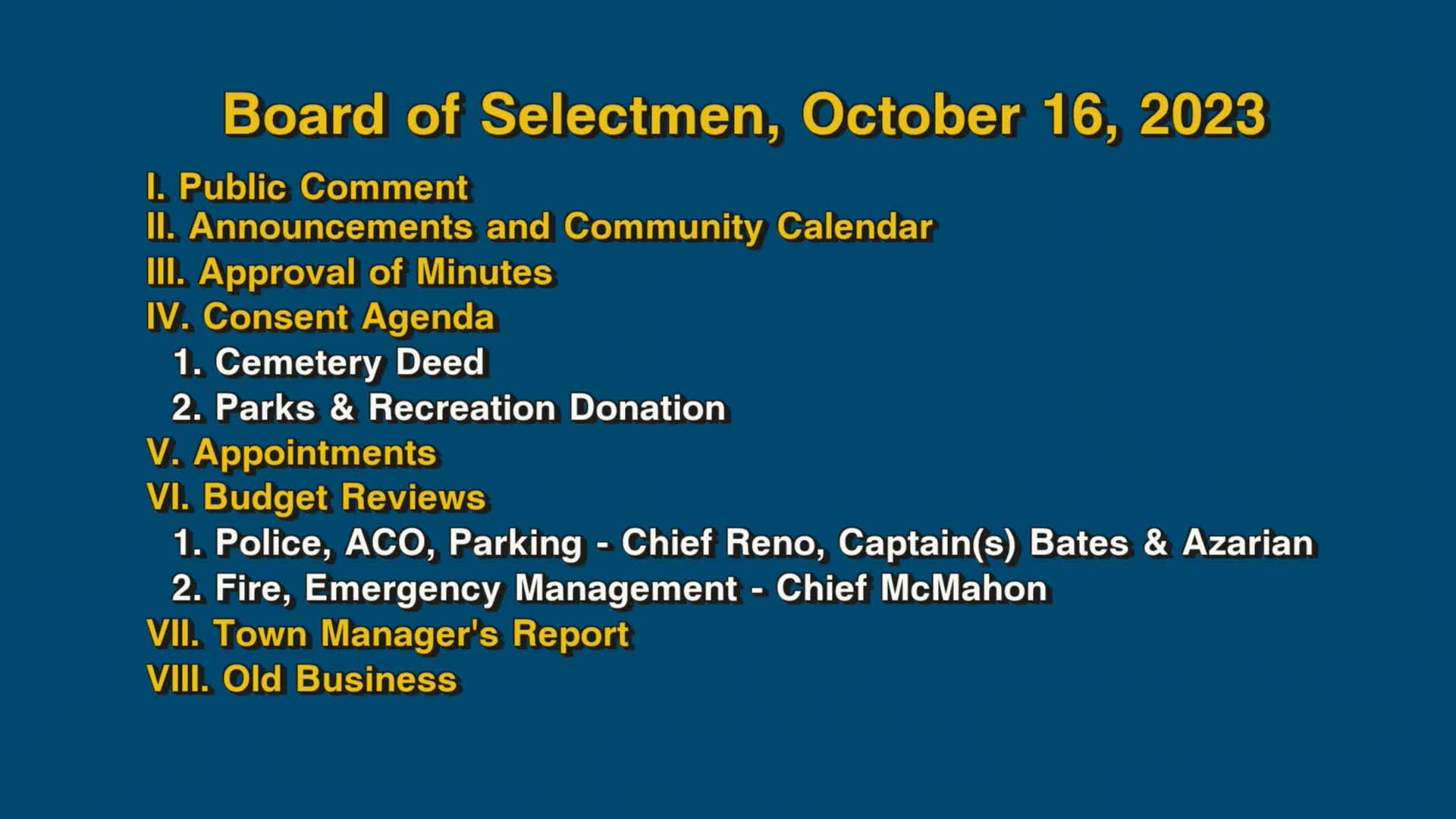 Board of Selectmen, October 16, 2023